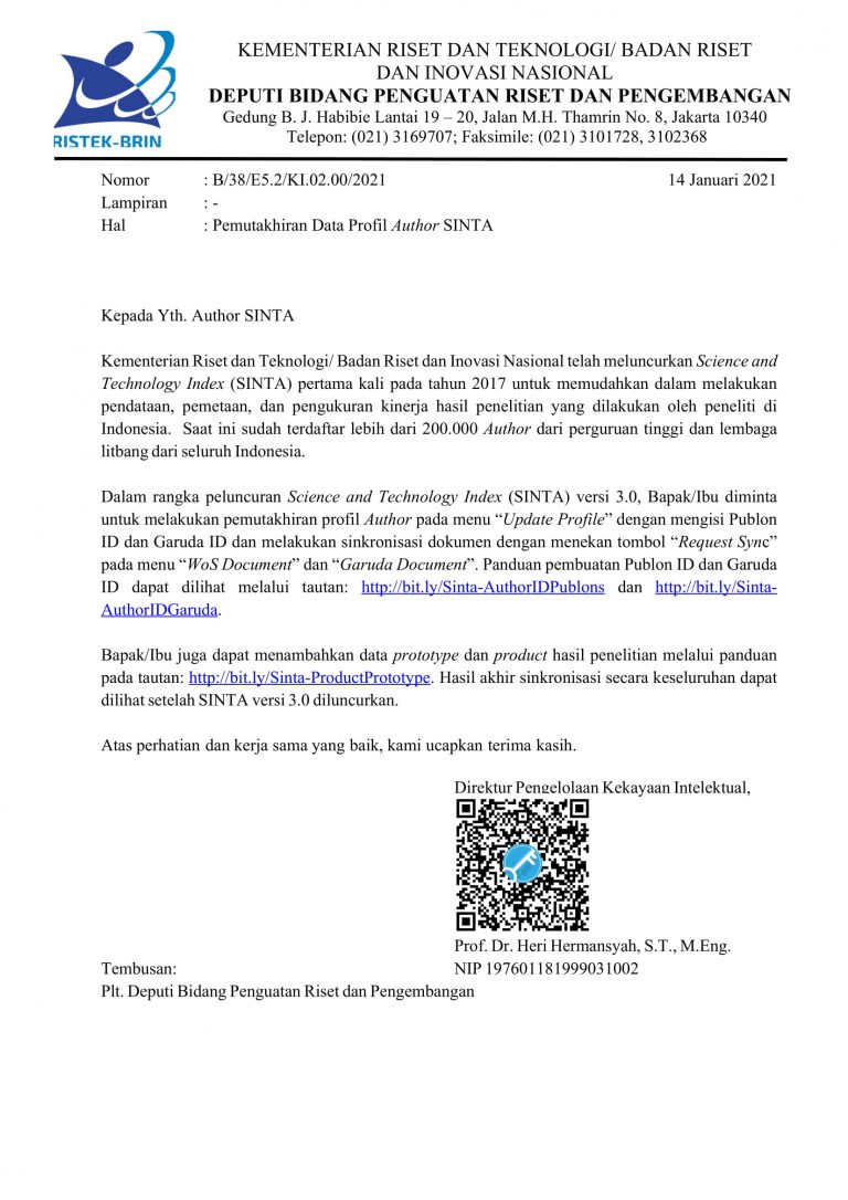 Pemutakhiran Data Profil Author SINTA – LPPM UNJANI